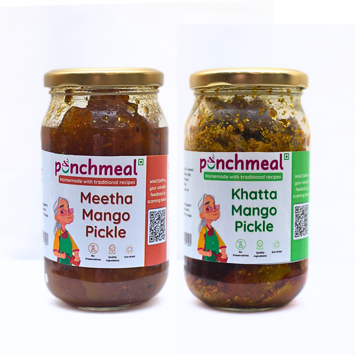 Buy Homemade Khatta Mango Pickle & Meetha Mango Pickle – Punchmeal